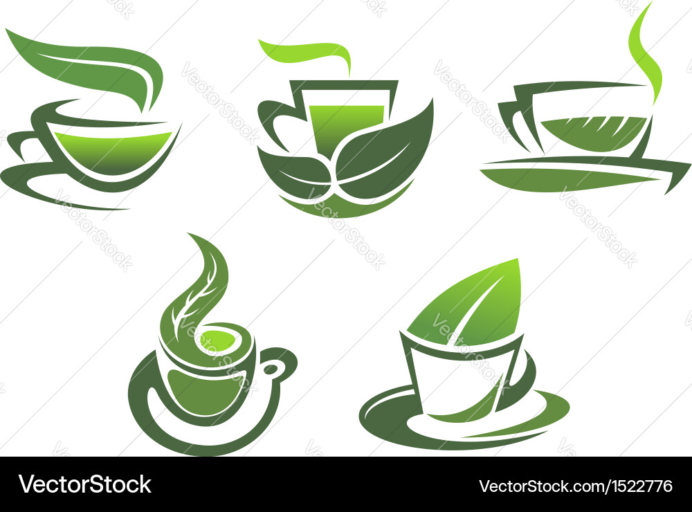 Green tea symbols and emblems Royalty Free Vector Image