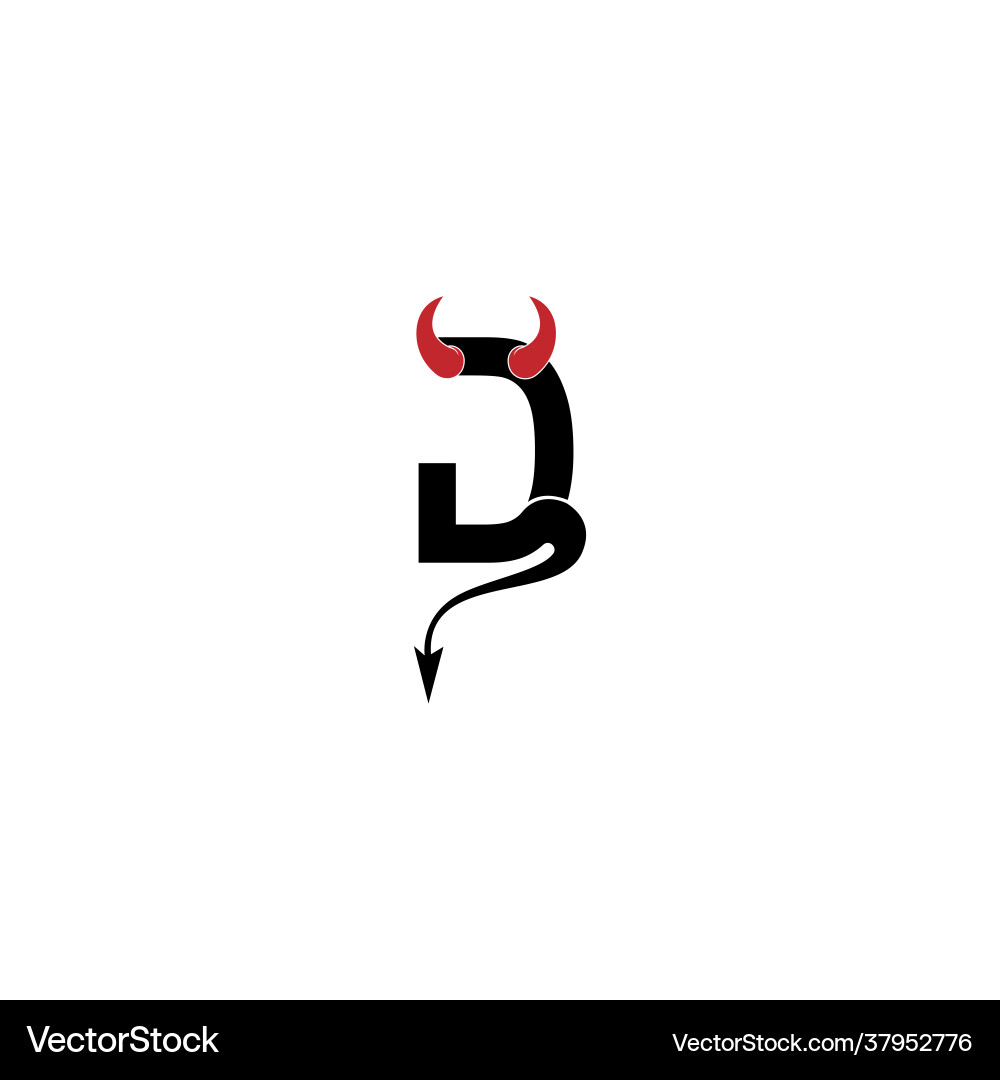 Letter d with devils horns and tail icon logo Vector Image