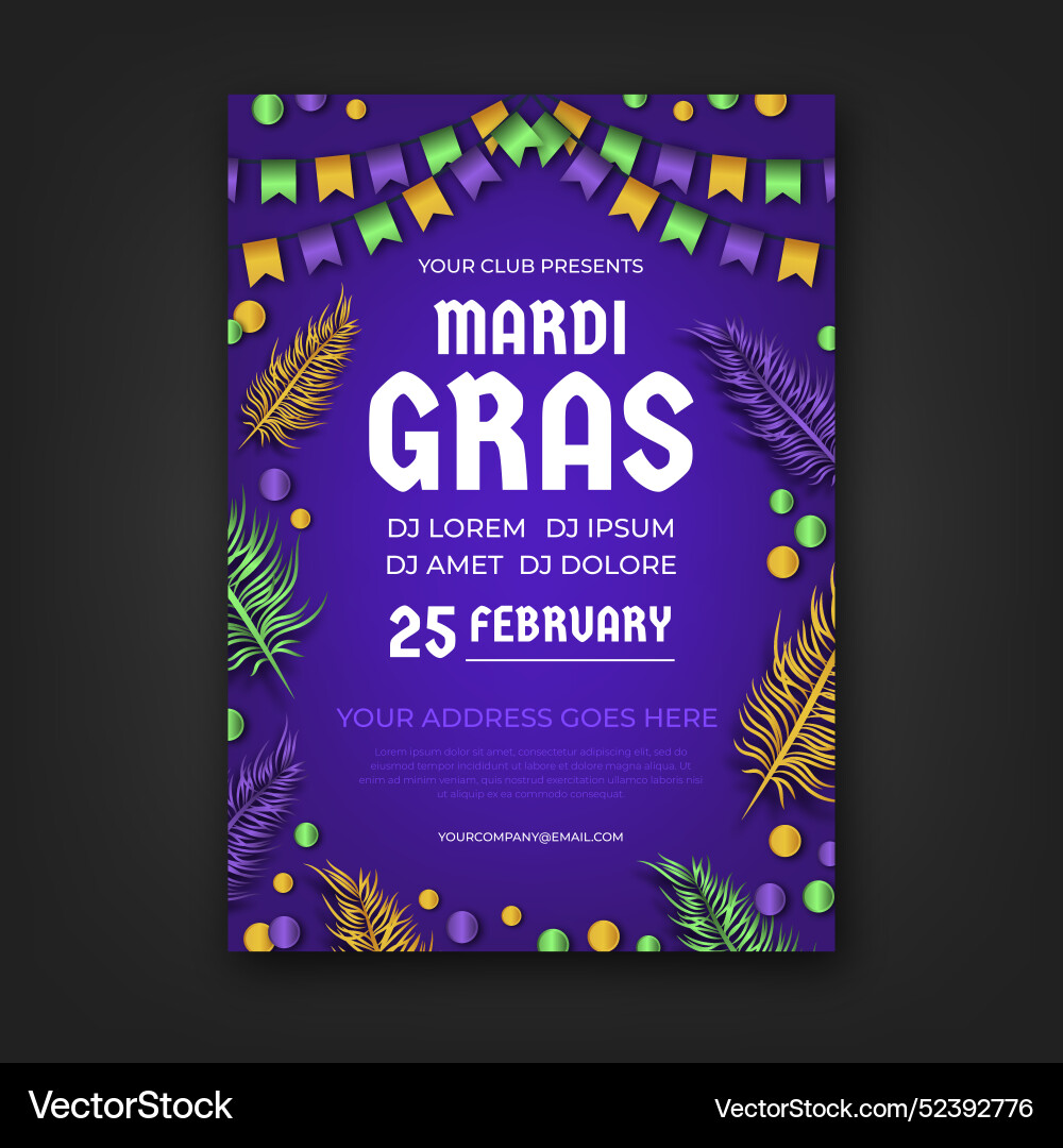 Realistic poster template for mardi gras Vector Image