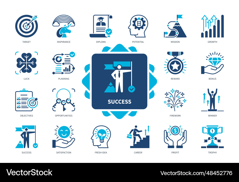 Success solid icon set Royalty Free Vector Image
