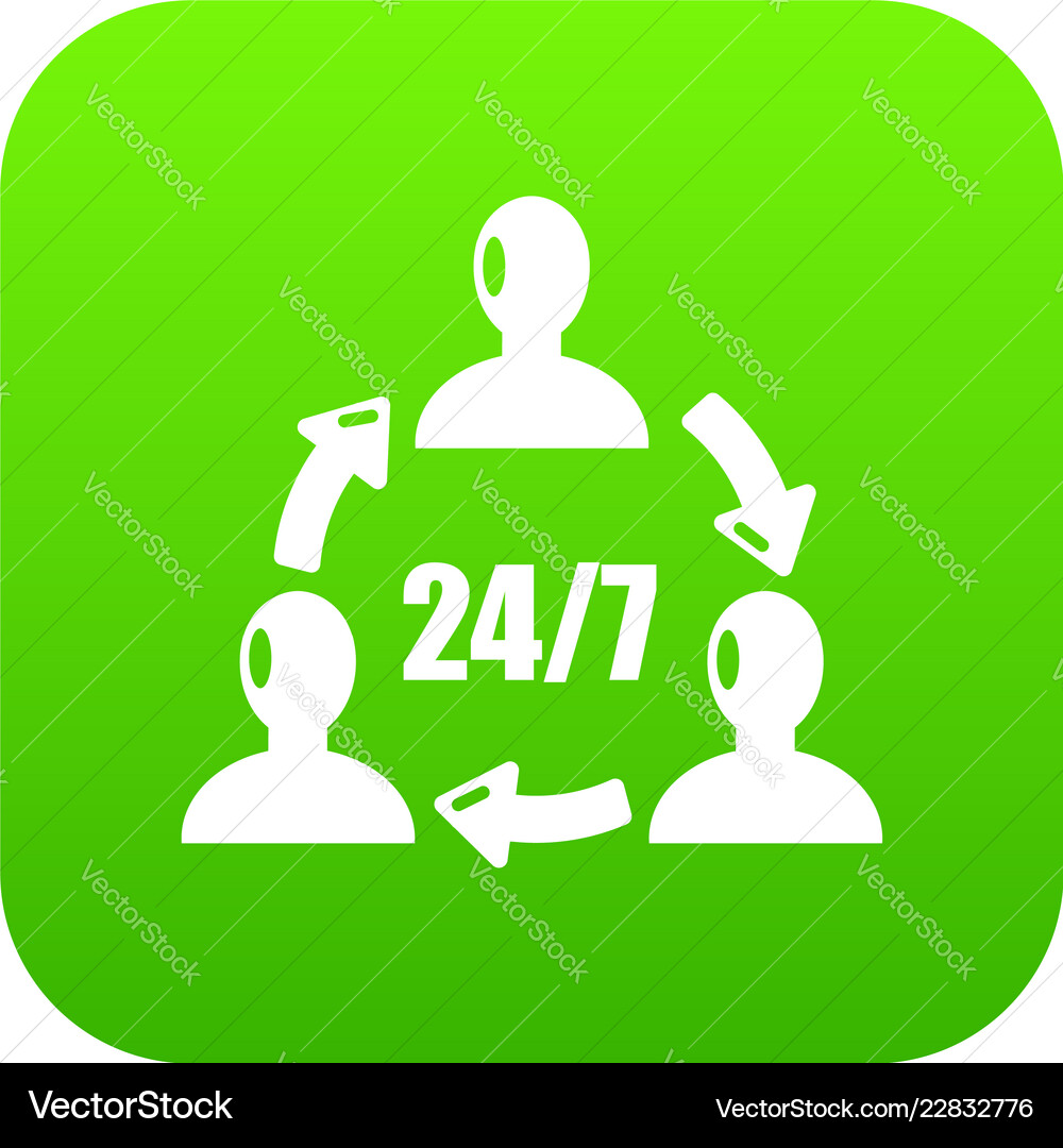 Support 24 7 icon green Royalty Free Vector Image
