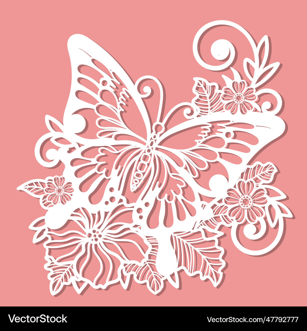 Butterfly with flowers template for laser cutting Vector Image