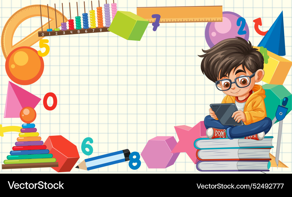 Child studying with educational tools and books Vector Image