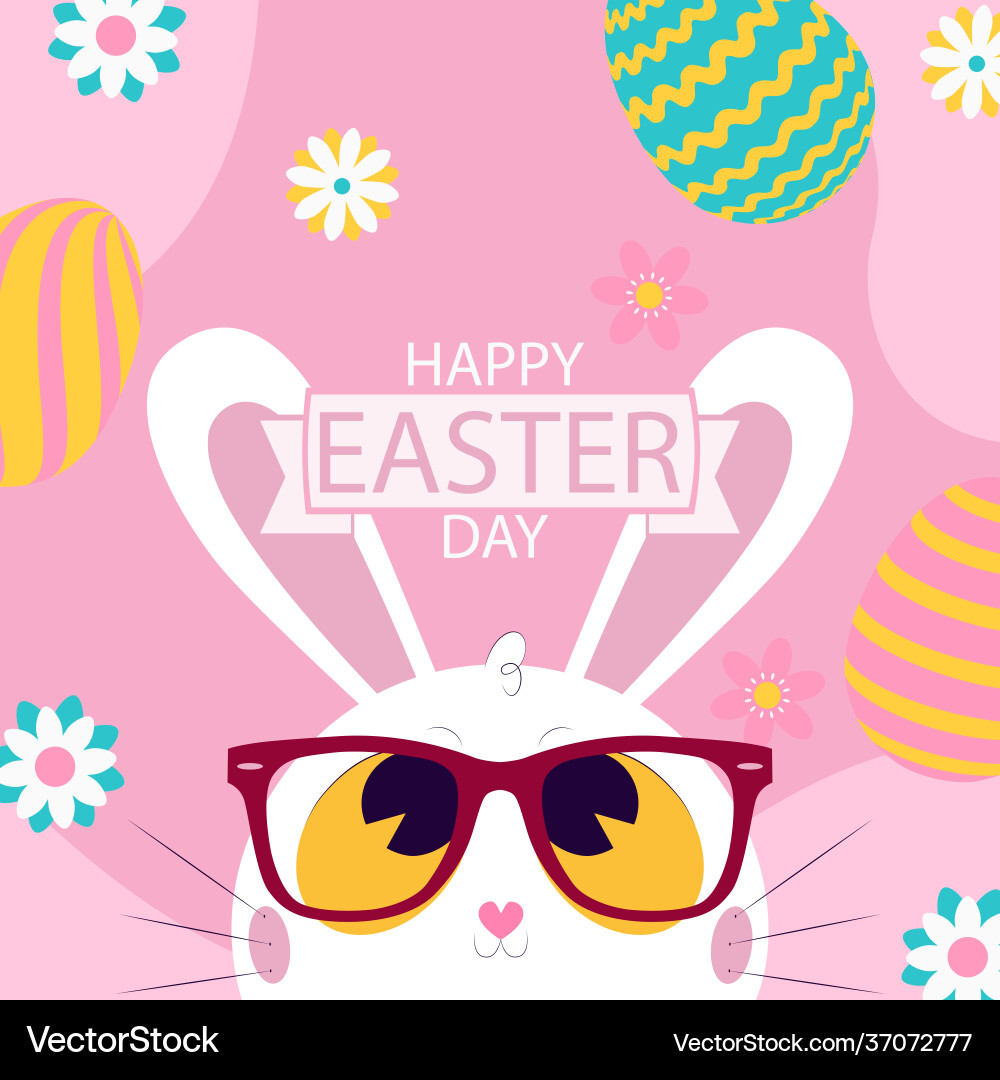 Cute White Easter Bunny with Glasses Royalty Free Vector