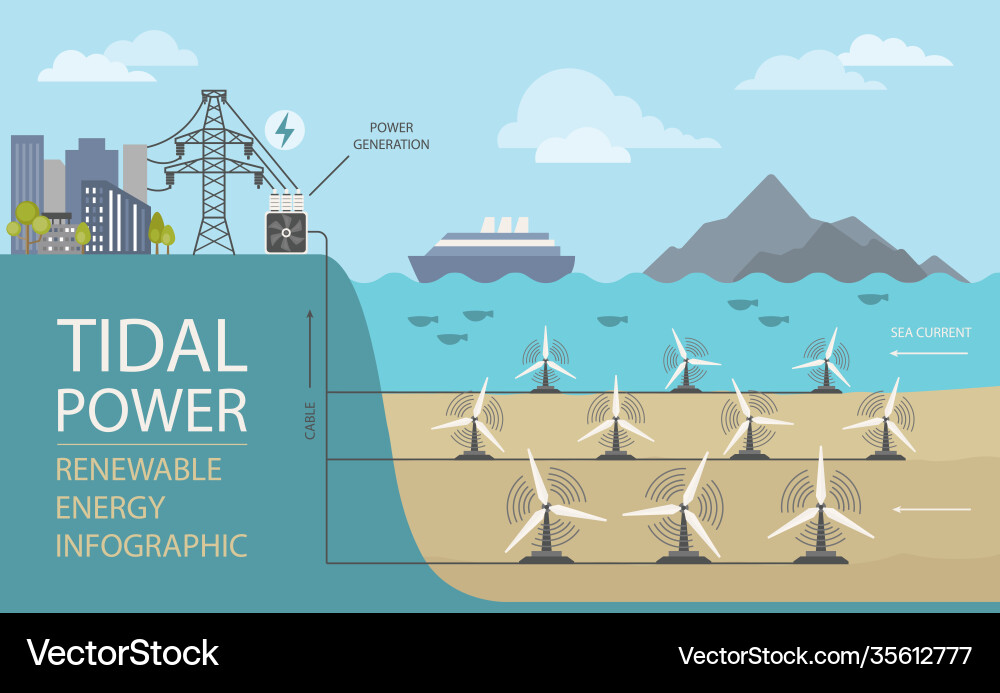 Renewable energy infographic tidal power global Vector Image