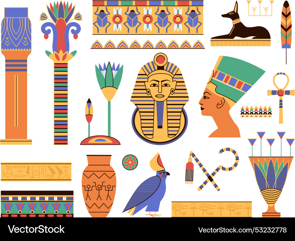 Ancient egypt elements egyptian landmark monument Vector Image