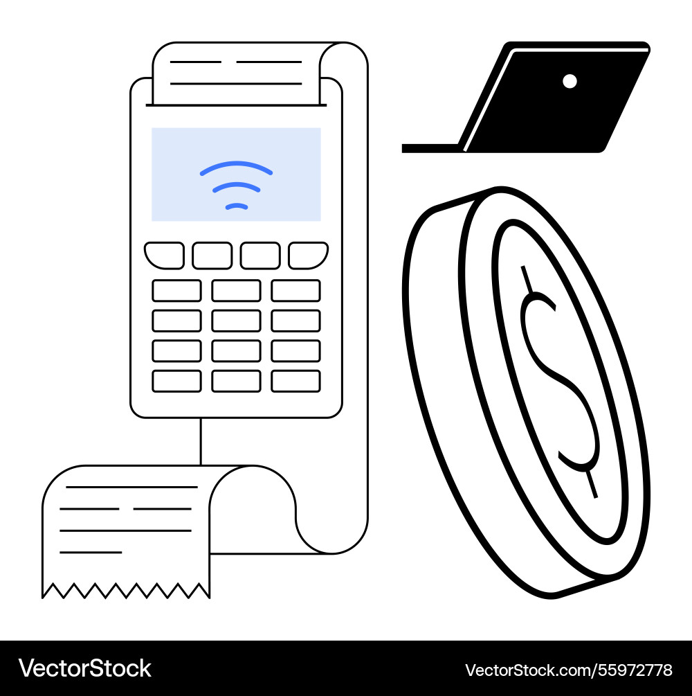 Digital payment terminal with coin receipt and Vector Image