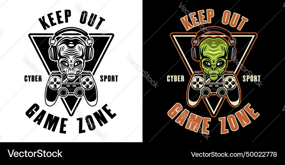 Keep out game zone sign with alien head Royalty Free Vector