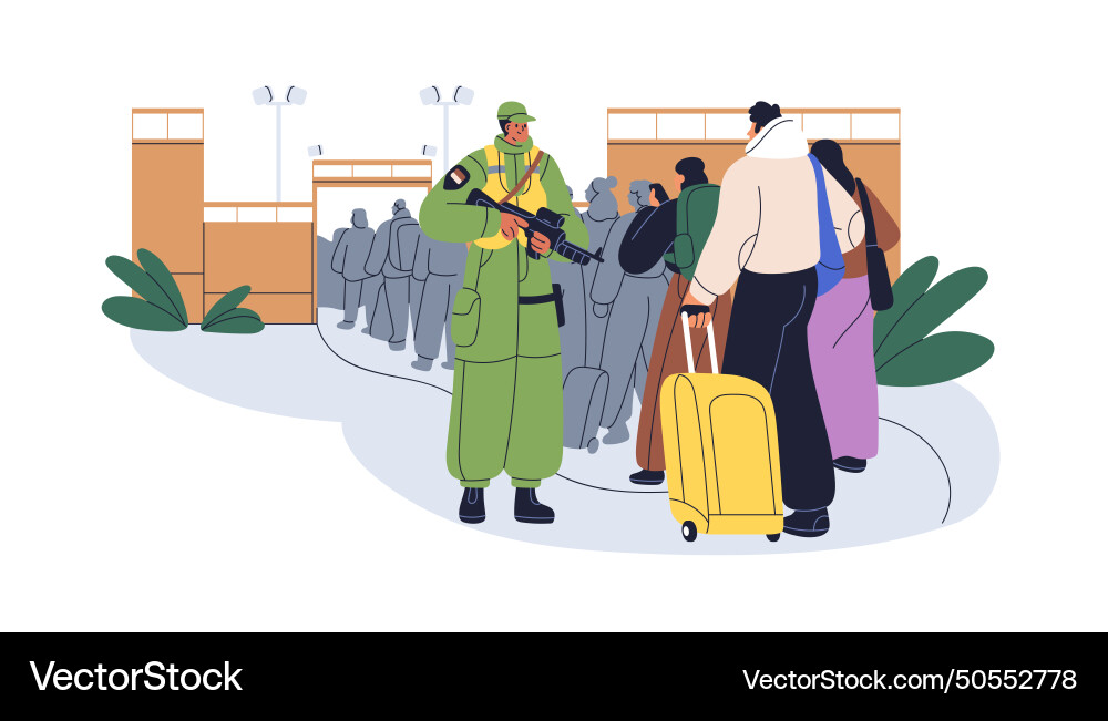 Refugees queue migrants immigrants at border Vector Image