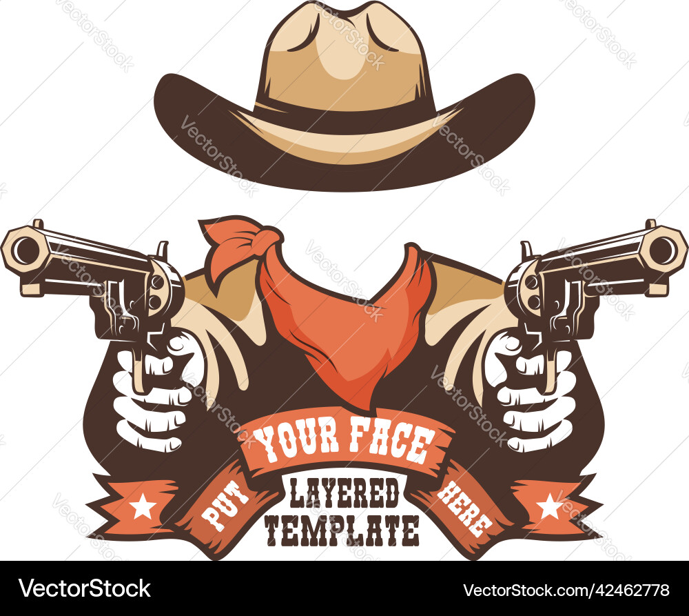 Western cowboy face template Royalty Free Vector Image