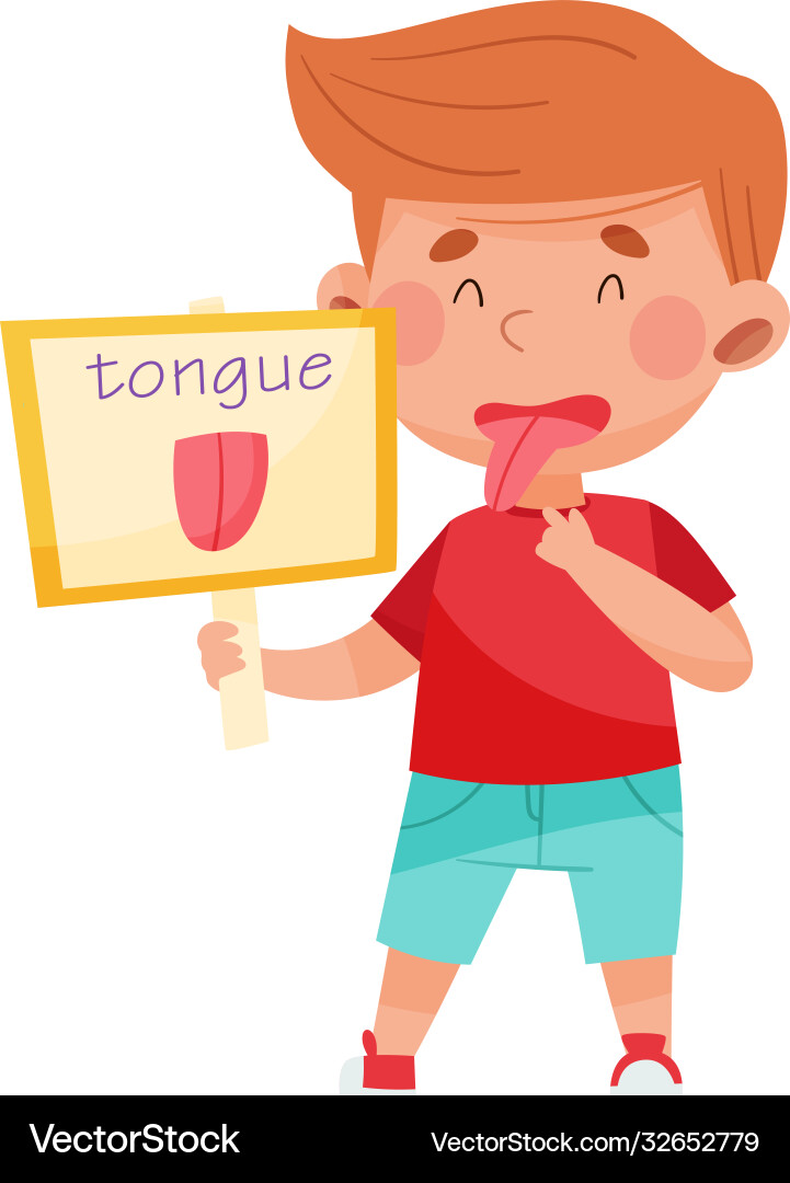 Cheerful boy character holding flashcard Vector Image