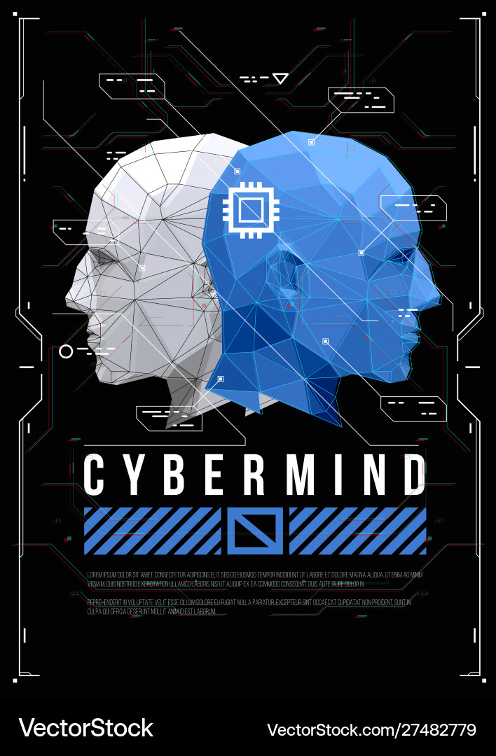 Cyber mind concept poster with low poly head Vector Image