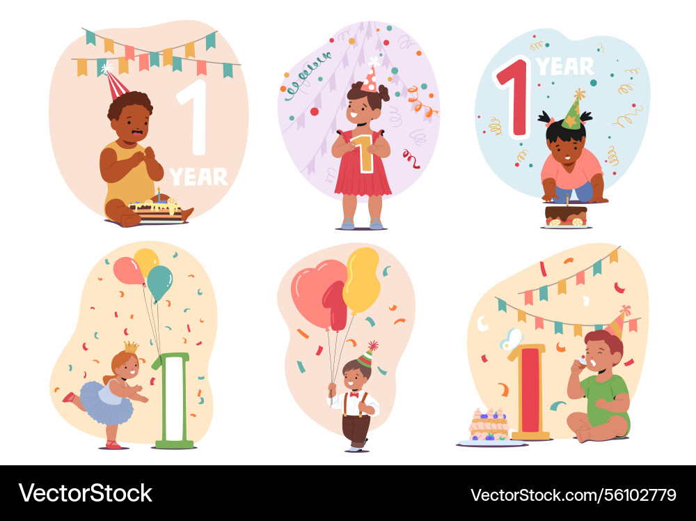 Happy baby cartoon characters celebrating first Vector Image