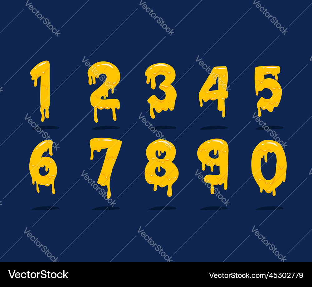 Melting cheese number typography set 1 to 10 Vector Image