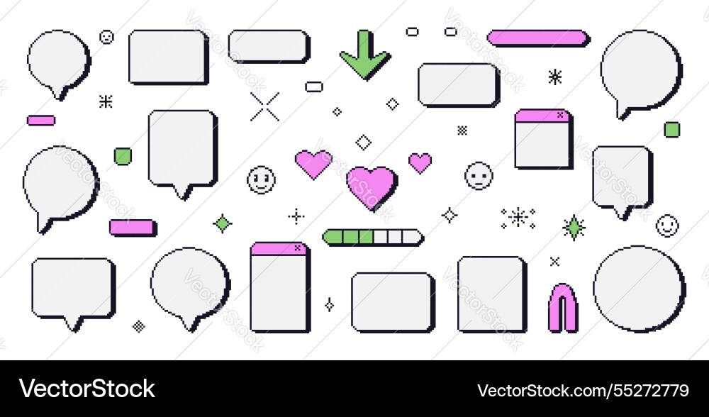 Pixel Kunst Sprachblasen 8 Bit Textfelder Vektorbild