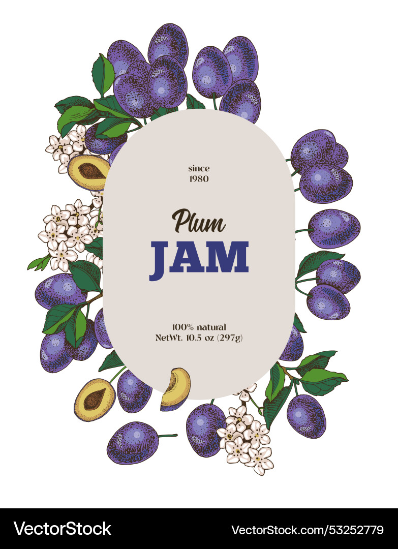 Plum jam hand drawn label template Royalty Free Vector Image