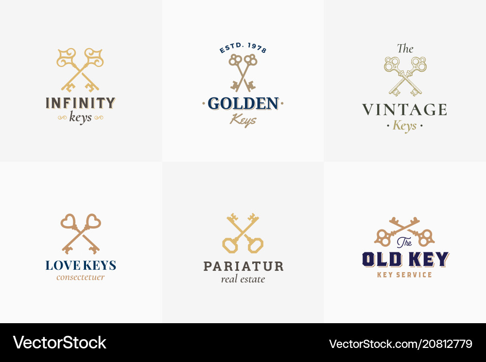 Retro key emblems set abstract Royalty Free Vector Image