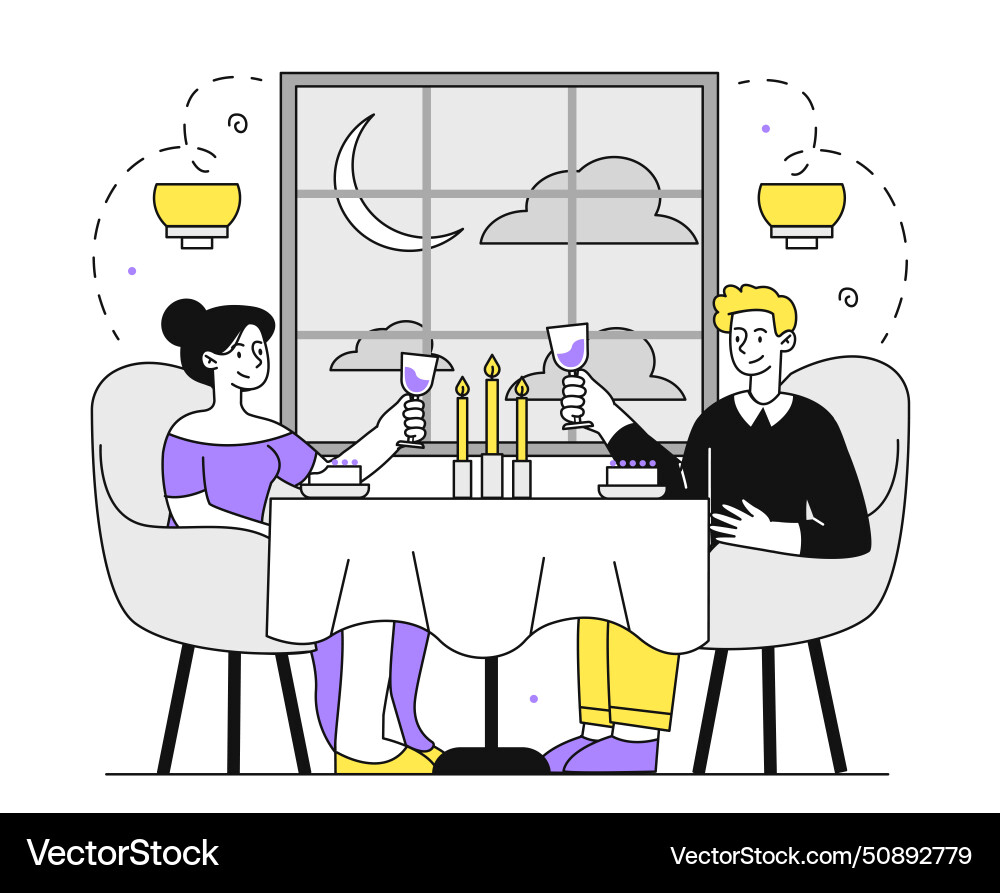 Romantic date in restaurant doodle Royalty Free Vector Image