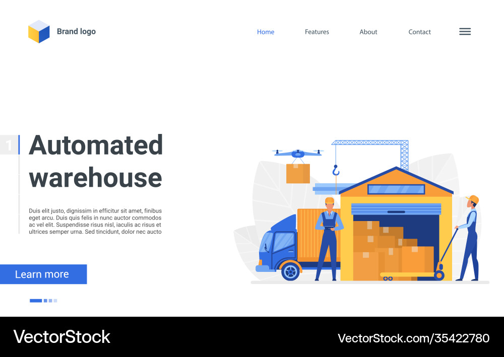 Cartoon automated warehouse landing page workers Vector Image