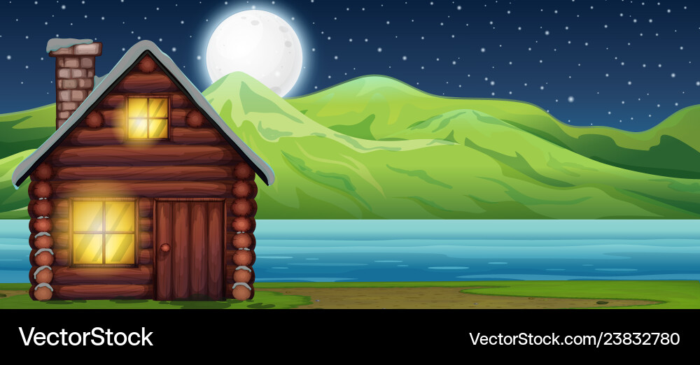 Cozy Cabin at Night Royalty Free Vector Image - VectorStock