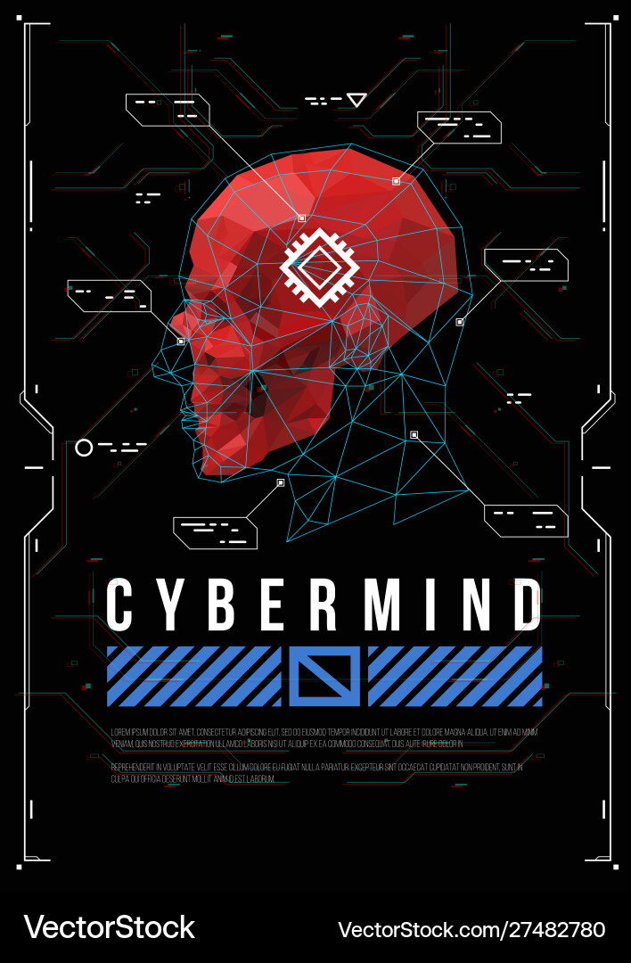 Cyber mind concept poster with low poly head Vector Image