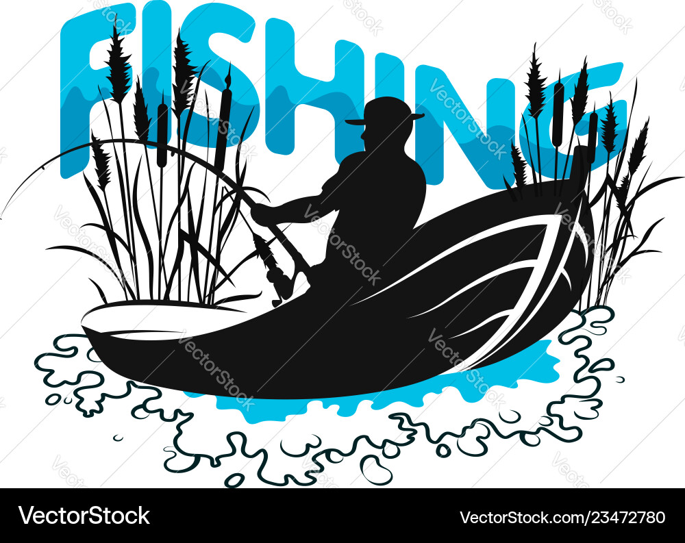 Fisherman in boat and reeds Royalty Free Vector Image