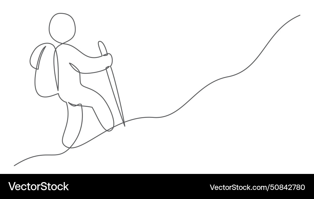 Hike one line drawing isolated on white background