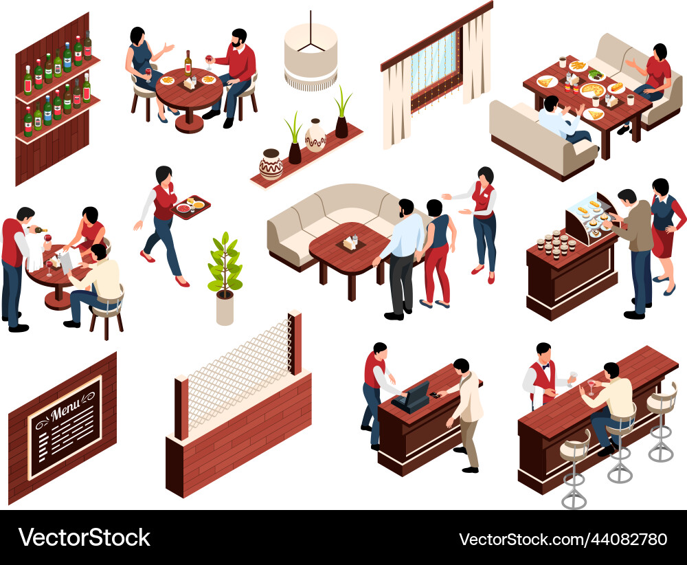 Isometric restaurant set Royalty Free Vector Image