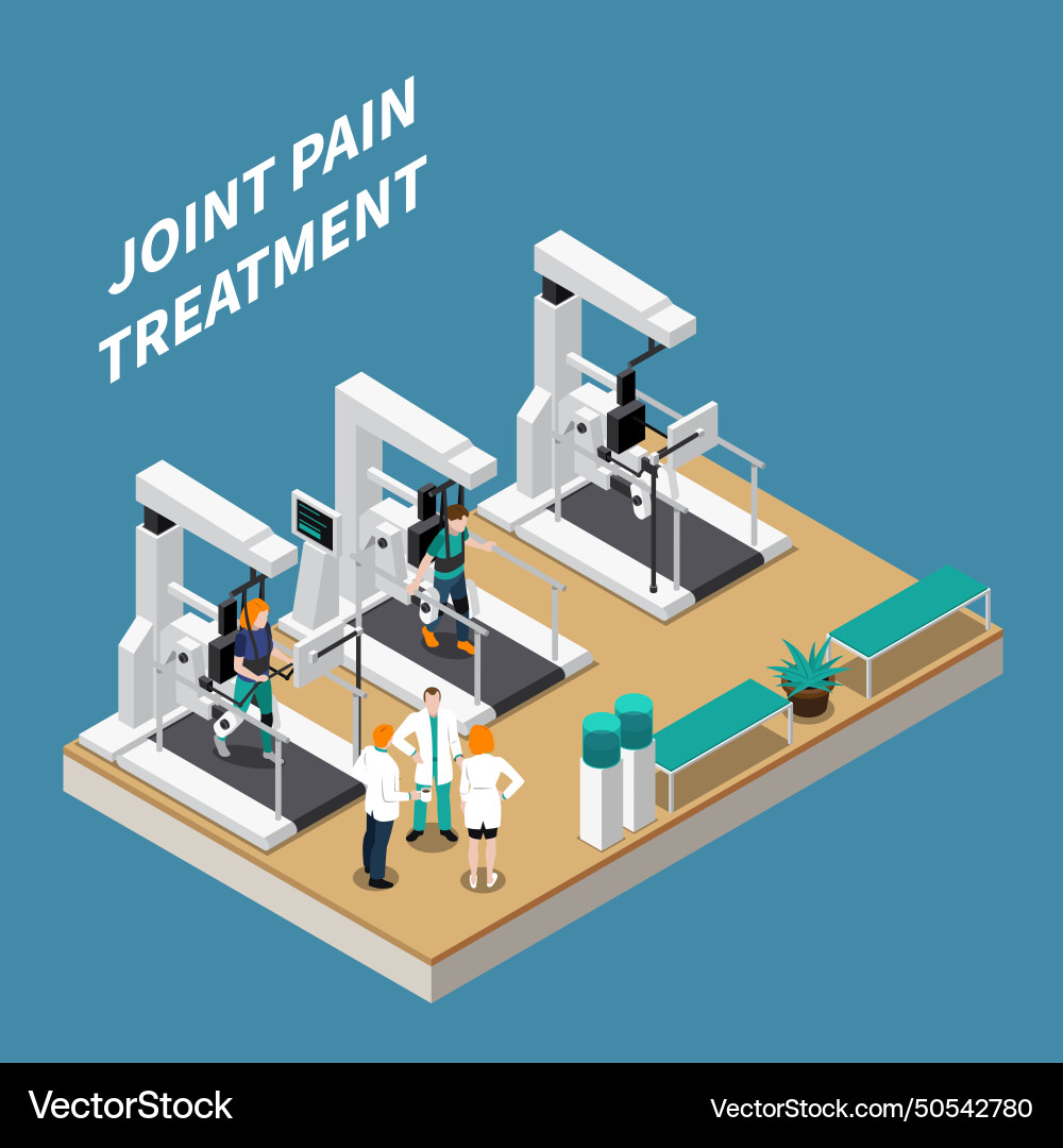 Joint pain treatment isometric composition Vector Image