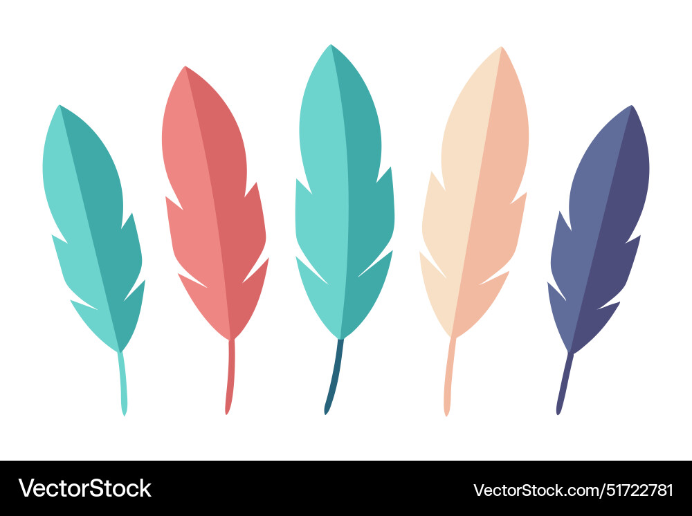 Feathers set minimal flat on white background Vector Image