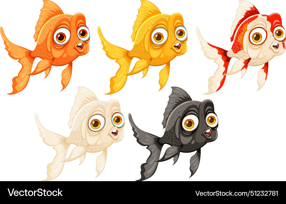 Five animated goldfish in various colors Vector Image