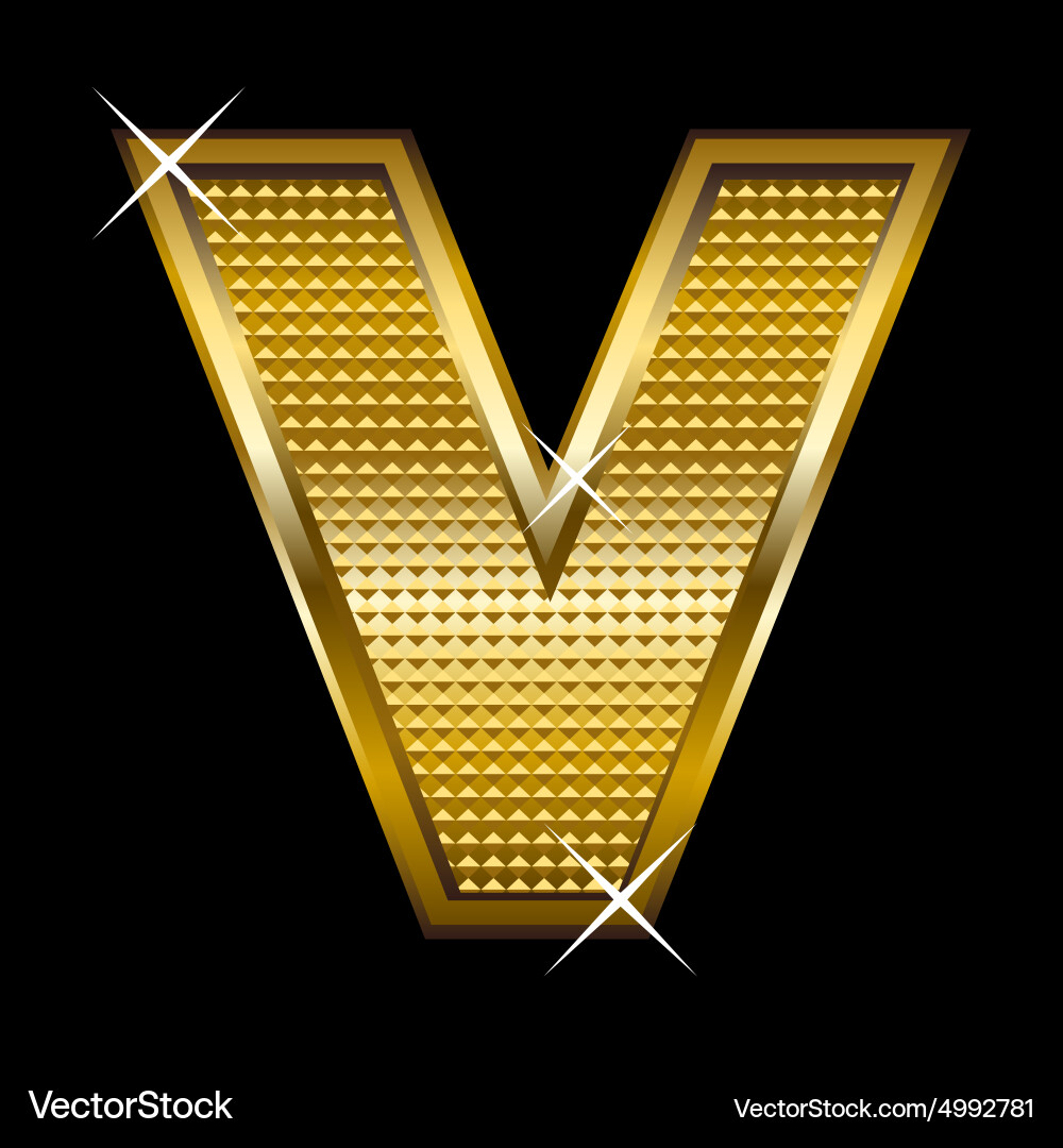 Golden font type letter v Royalty Free Vector Image