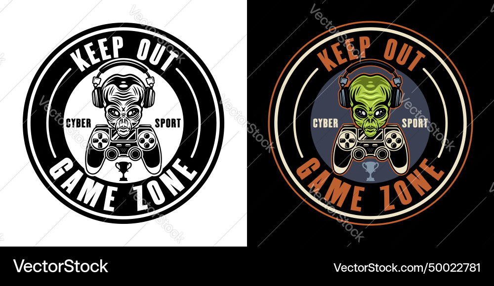 Keep out game zone sign with alien head Royalty Free Vector