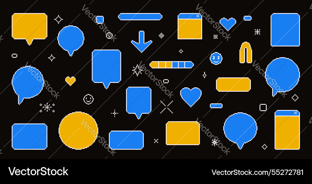 Pixel art speech bubbles 8 bit text boxes Vector Image