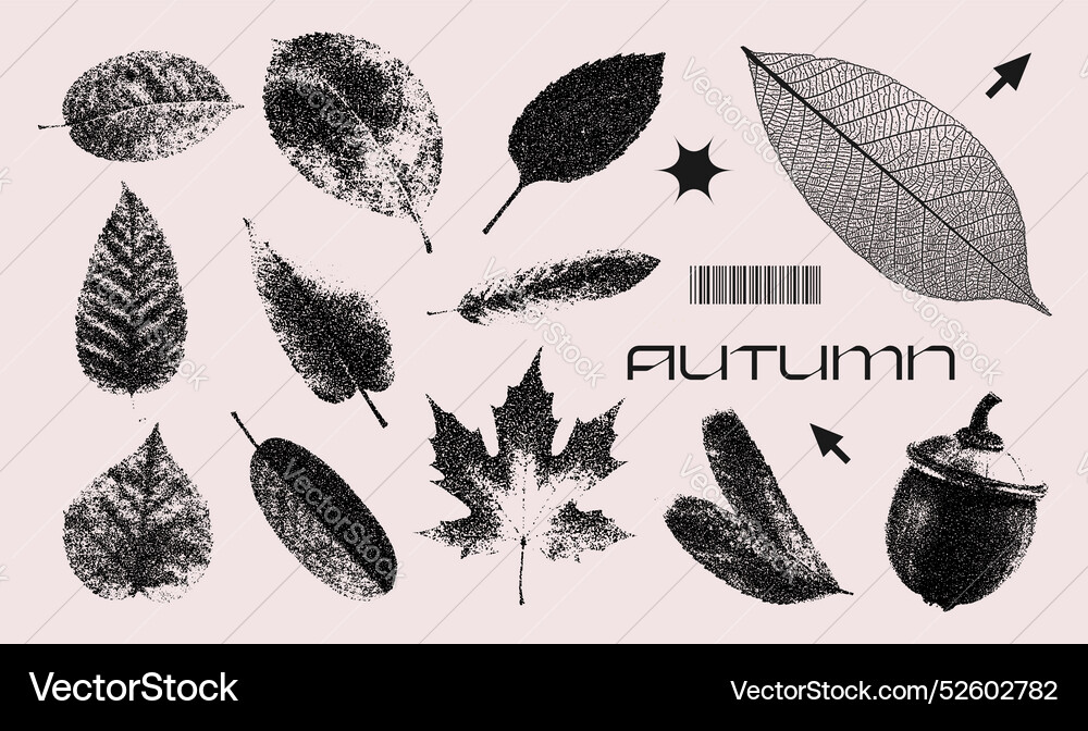 Black fall leaves set in stippling photocopy style
