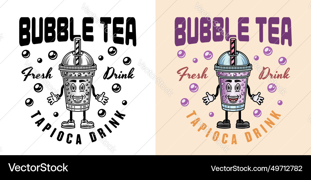 Bubble tea cup cartoon character emblem Royalty Free Vector