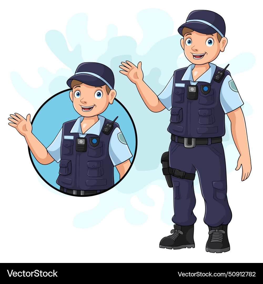 Cartoon police presenting on white background Vector Image