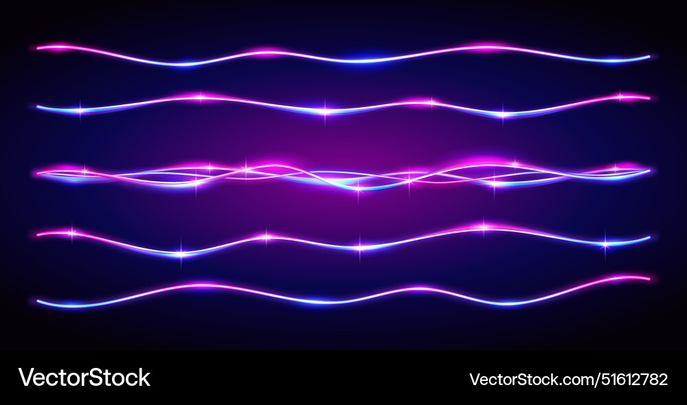Colorful wavy neon linear decor items Royalty Free Vector