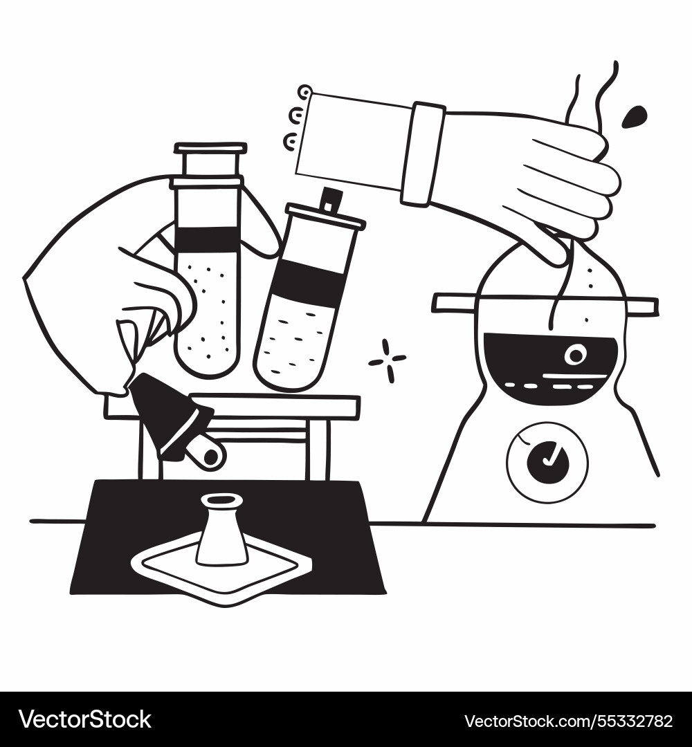 Cosmetic scientist mixing ingredients in lab Vector Image