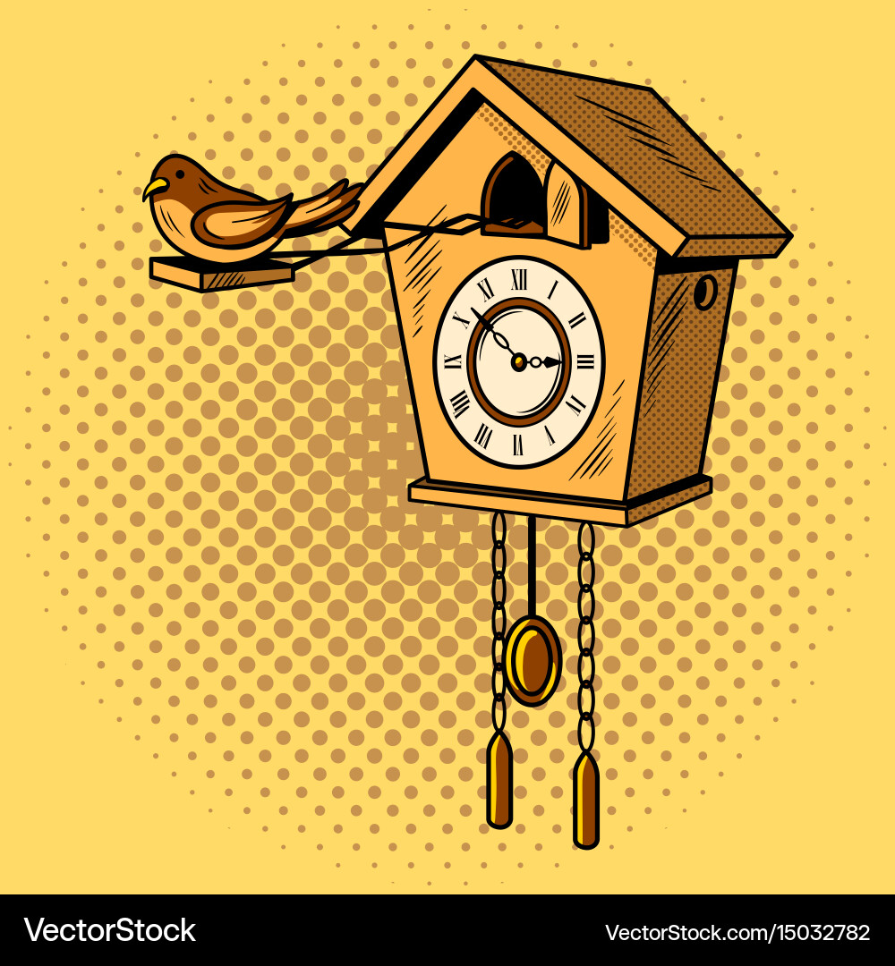 Cuckoo clock comic book style Royalty Free Vector Image