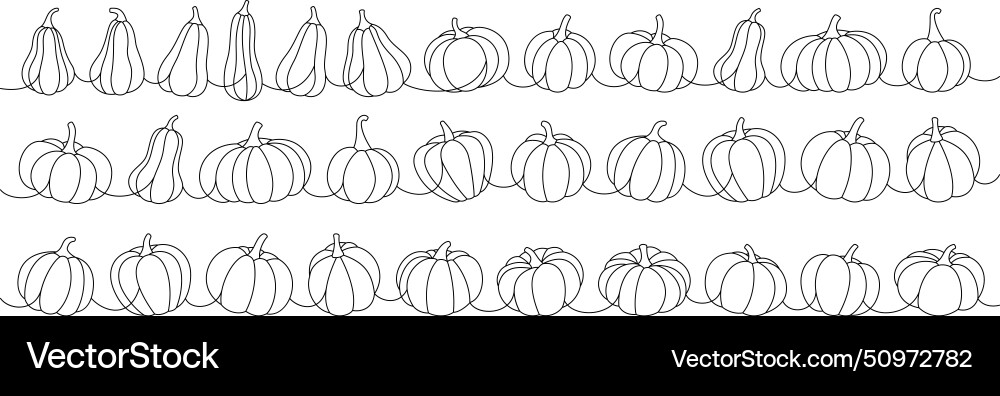 Pumpkins autumn one line continuous Royalty Free Vector