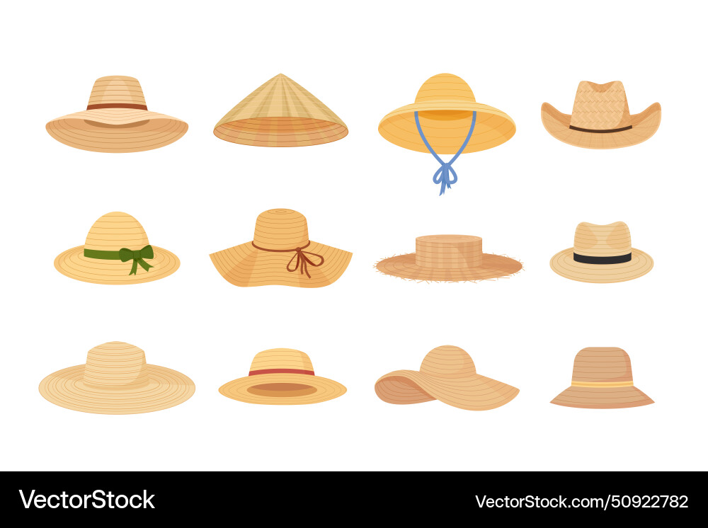 Straw hats set farmer agricultural worker Vector Image
