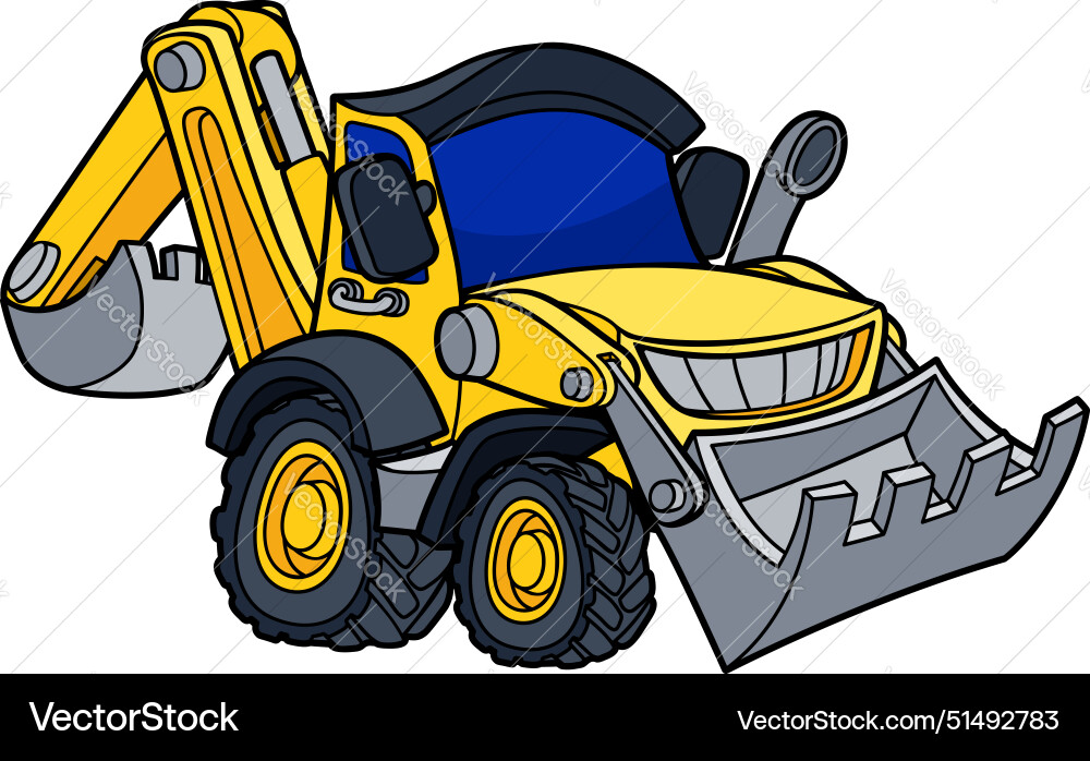Cartoon bulldozer digger vehicle Royalty Free Vector Image