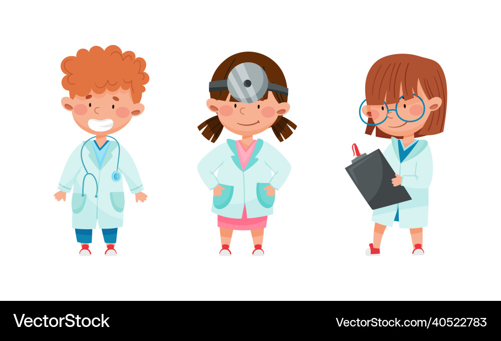 Cute Children Doctors Cartoon Set Royalty Free Vector Image