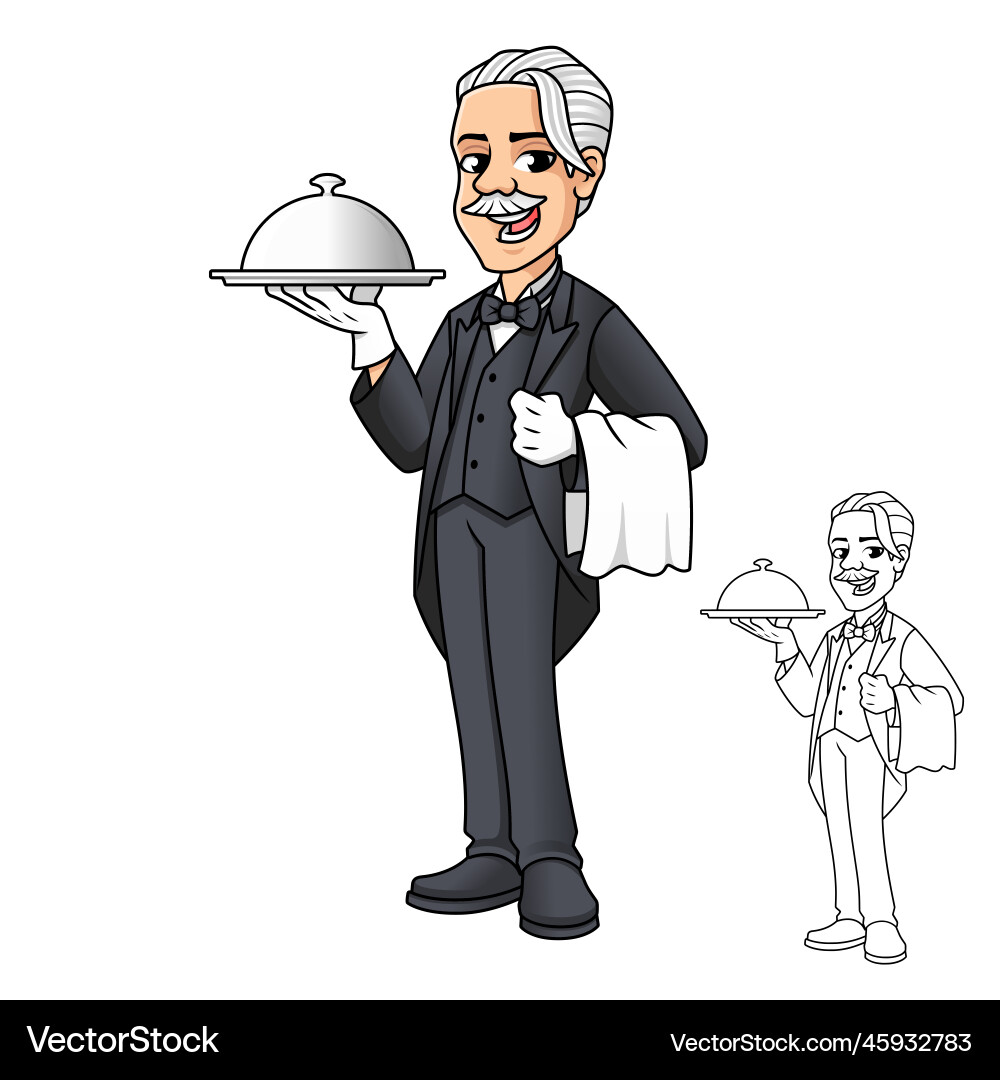 Happy butler holding a platter character Vector Image