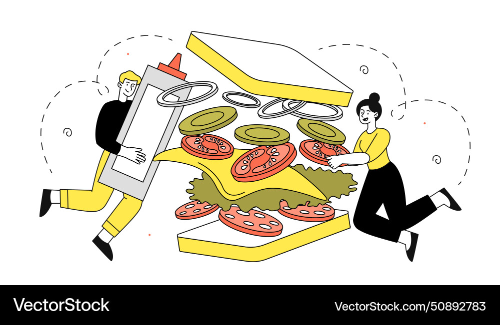 People with sandwich doodle Royalty Free Vector Image