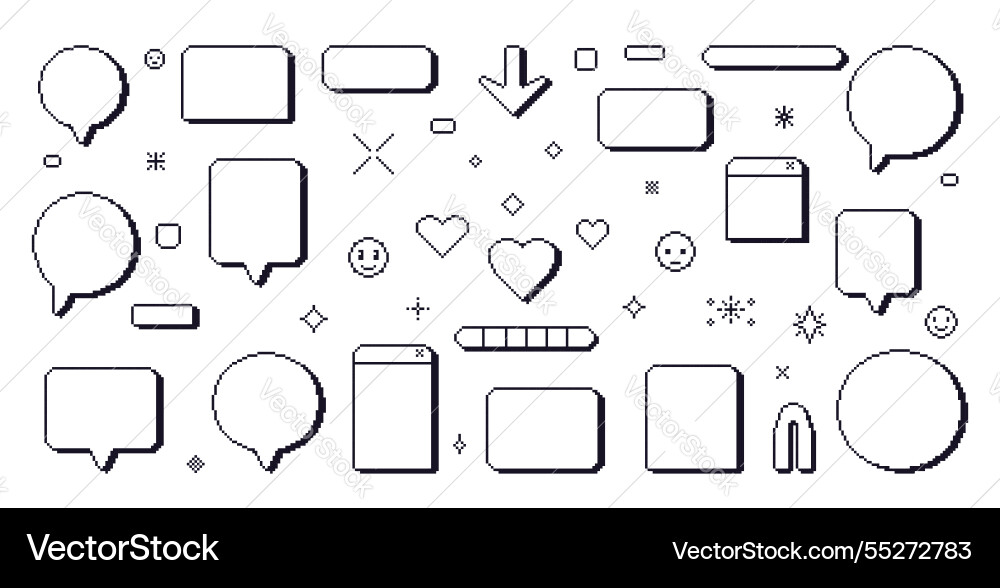 Pixel Kunst Sprachblasen 8 Bit Textfelder Vektorbild