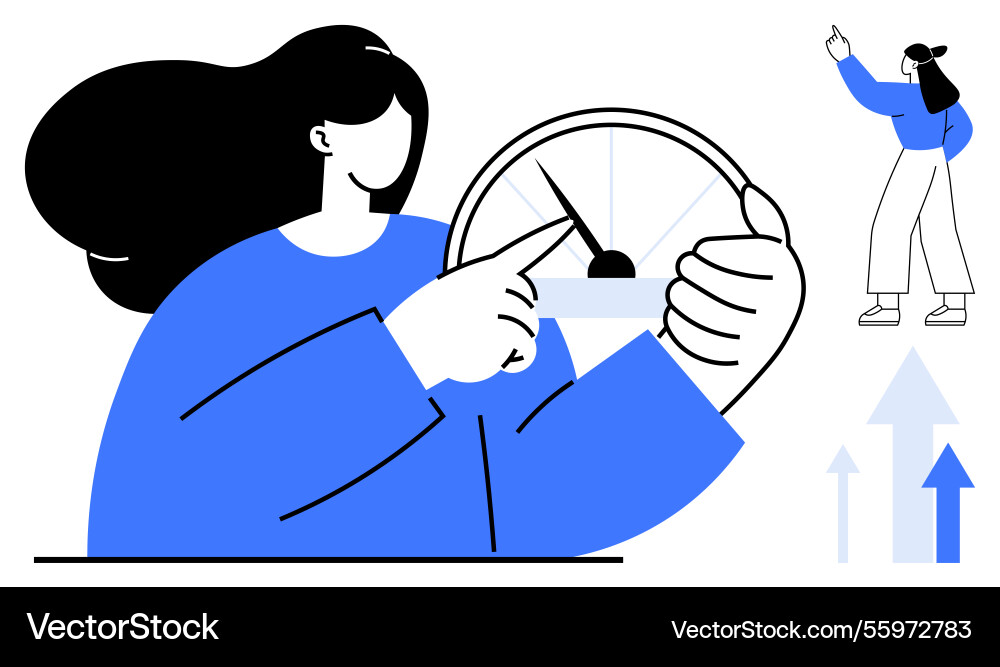 Woman monitoring progress with speedometer and Vector Image