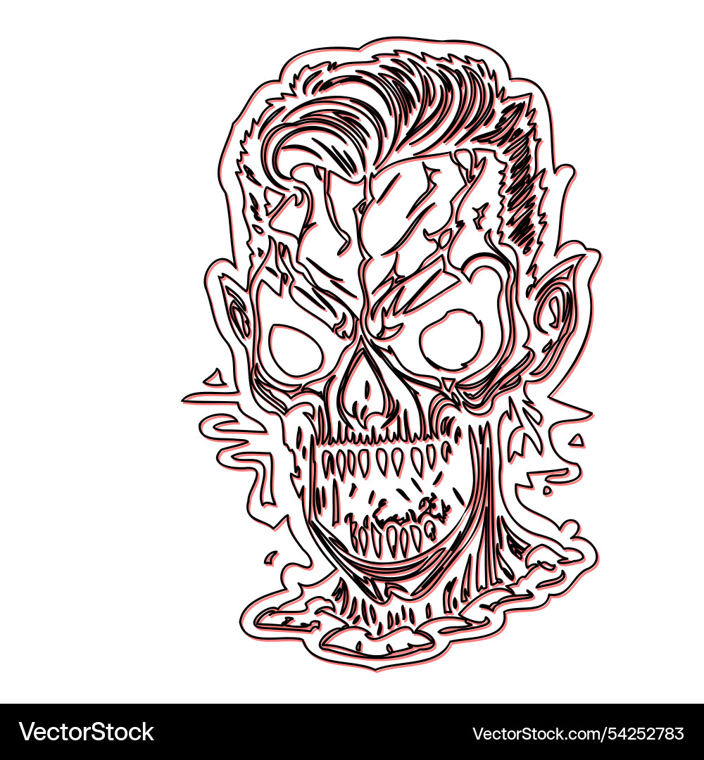 Zombie scary outline sketch red Royalty Free Vector Image