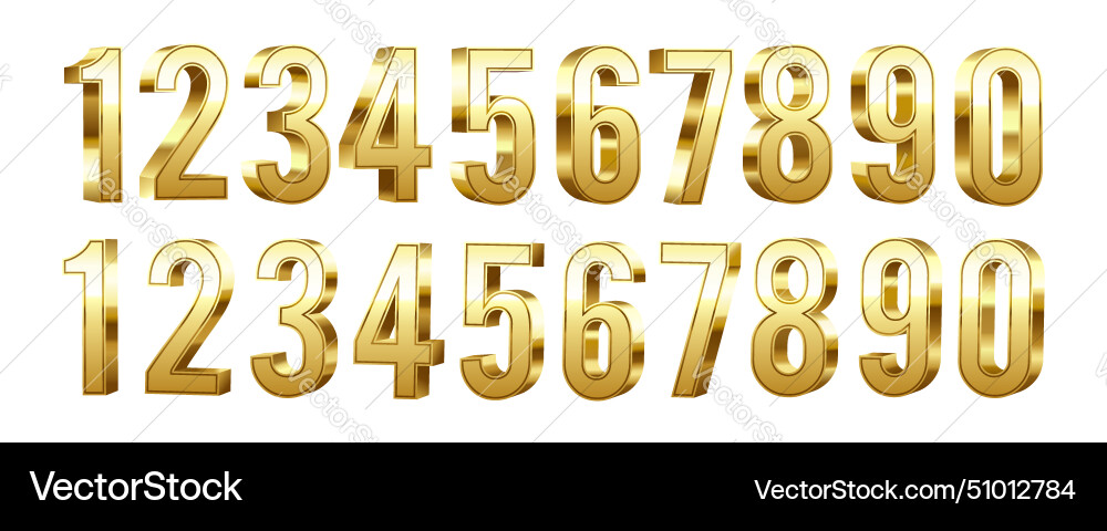 3d golden numbers set Royalty Free Vector Image